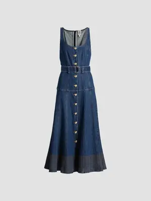 Cinq À Sept Kehlani Denim Belted Midi-dress - Tide