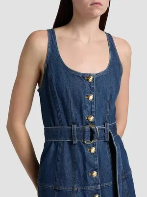 Cinq À Sept Kehlani Denim Belted Midi-dress - Tide