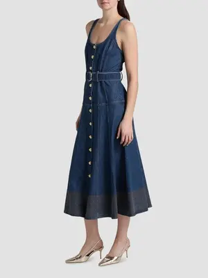Cinq À Sept Kehlani Denim Belted Midi-dress - Tide