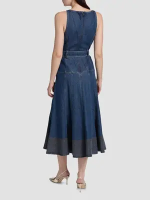 Cinq À Sept Kehlani Denim Belted Midi-dress - Tide
