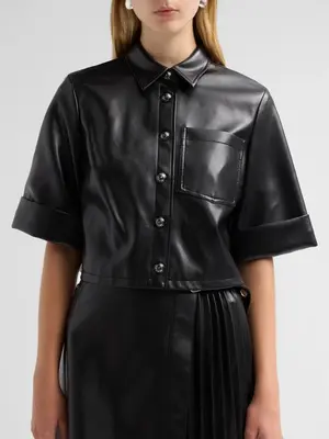 Cinq À Sept Aiden Faux-leather Crop Shirt