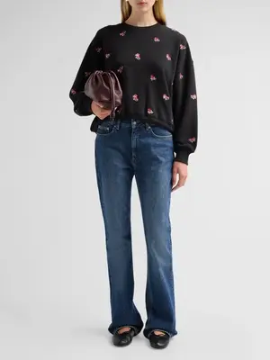 Cinq À Sept Brandy Tossed Roses Embroidered Sweatshirt