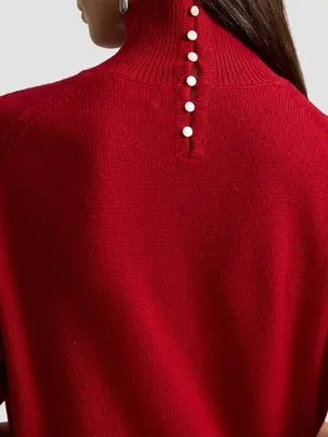 Polo Ralph Lauren Wool & Crepe Turtleneck Midi Dress - Red