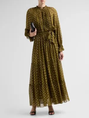 Hemant & Nandita Metallic Polka Dot Tiered Maxi Dress