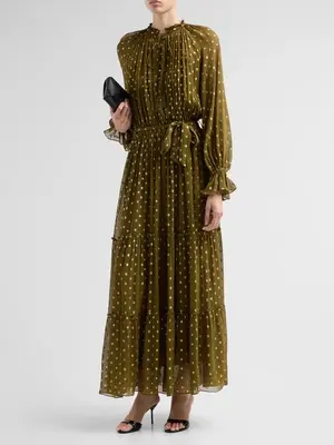 Hemant & Nandita Metallic Polka Dot Tiered Maxi Dress