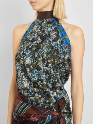 Dries Van Noten Carfy Printed Silk Halter Top - Dessin