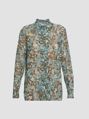 Dries Van Noten Clavelly Floral Pleated Shirt - Sky