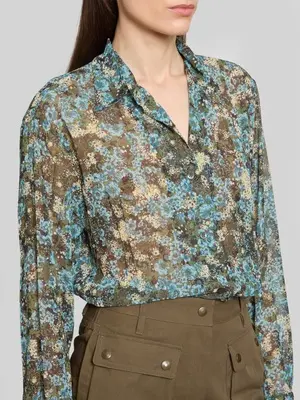 Dries Van Noten Clavelly Floral Pleated Shirt - Sky