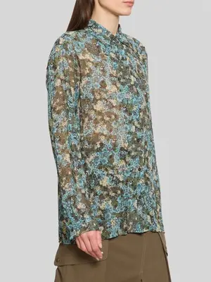 Dries Van Noten Clavelly Floral Pleated Shirt - Sky