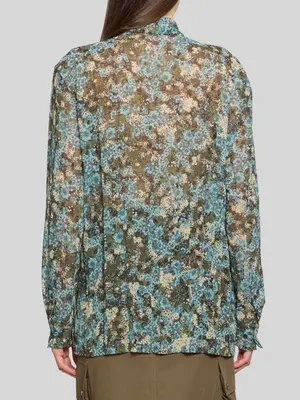 Dries Van Noten Clavelly Floral Pleated Shirt - Sky