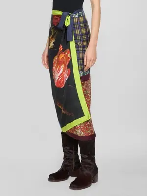 Dries Van Noten Scarfy Patchwork-print Silk Midi Wrap Skirt - Dessin