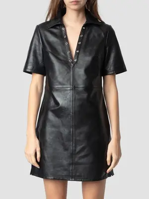 Zadig&Voltaire Ralmy Grommet Embellished Leather Minidress