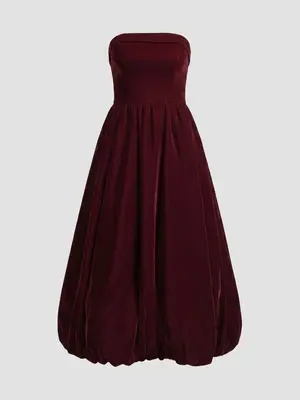Mac Duggal Velvet Strapless Bubble Hem Midi Dress - Wine