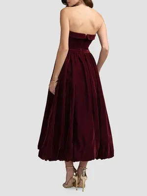 Mac Duggal Velvet Strapless Bubble Hem Midi Dress