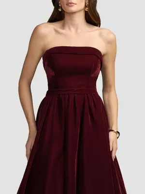 Mac Duggal Velvet Strapless Bubble Hem Midi Dress