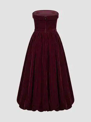 Mac Duggal Velvet Strapless Bubble Hem Midi Dress