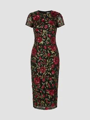 Mac Duggal Sequined Floral Mesh Gown - Black Multi