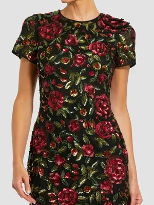 Mac Duggal Sequined Floral Mesh Gown