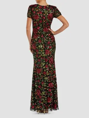 Mac Duggal Sequined Floral Mesh Gown