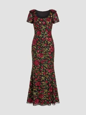 Mac Duggal Floral-sequined Mesh Mermaid Gown - Black Multi