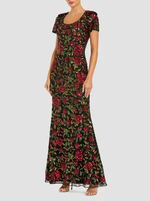 Mac Duggal Floral-sequined Mesh Mermaid Gown