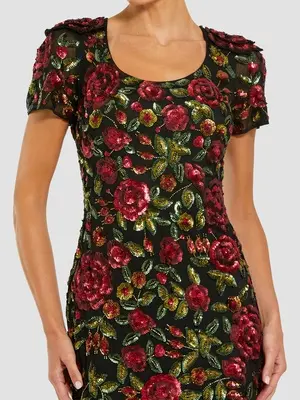 Mac Duggal Floral-sequined Mesh Mermaid Gown