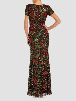 Mac Duggal Floral-sequined Mesh Mermaid Gown