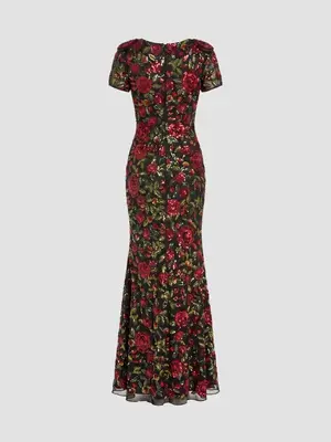 Mac Duggal Floral-sequined Mesh Mermaid Gown