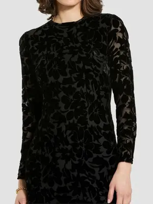 Mac Duggal Burnout Velvet Ruffle Hem Midi Dress