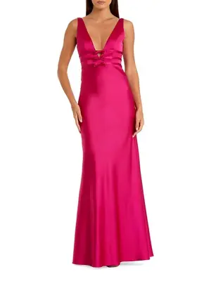 Mac Duggal Prom Bow-detailed Satin Sleeveless Gown - Raspberry