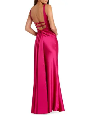 Mac Duggal Prom Bow-detailed Satin Sleeveless Gown
