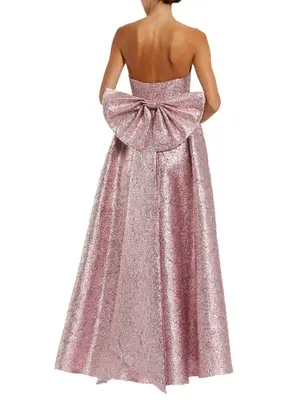 Mac Duggal Evening Metallic Brocade Bow Strapless Gown
