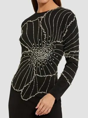 Mac Duggal Beaded Flower Jersey Gown