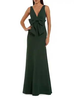 Mac Duggal Bow-detailed Column Dress - Emerald