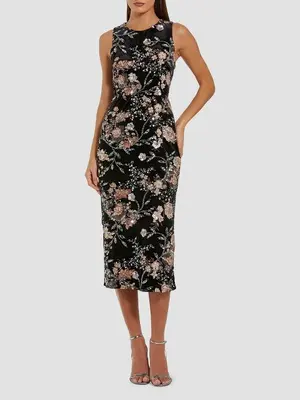 Mac Duggal Floral Embellished Velvet Cocktail Dress - Black Multi