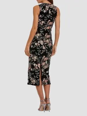 Mac Duggal Floral Embellished Velvet Cocktail Dress