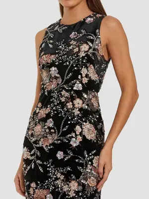 Mac Duggal Floral Embellished Velvet Cocktail Dress