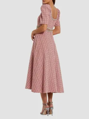 Mac Duggal Beaded Puff-sleeve Boucle Midi-dress