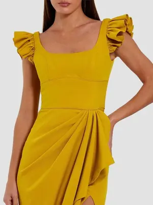 Mac Duggal Ruffled Crepe Column Gown
