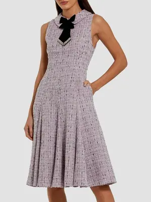 Mac Duggal Sleeveless Bouclé Midi-dress With Bow - Lilac Multi