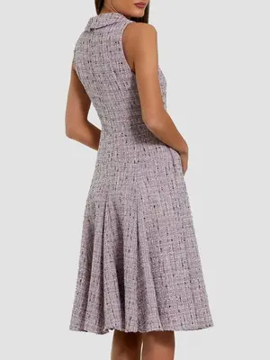 Mac Duggal Sleeveless Bouclé Midi-dress With Bow
