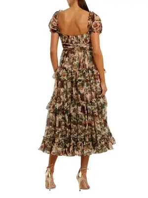 Mac Duggal Floral Ruffled Chiffon Midi-dress