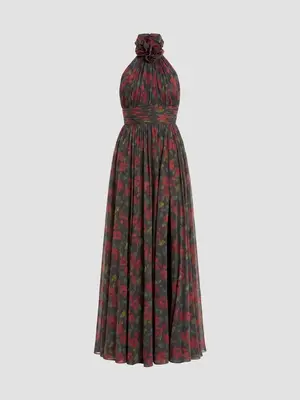 Mac Duggal Floral Chiffon High Neck Gown - Black Multi