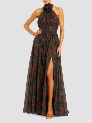 Mac Duggal Floral Chiffon High Neck Gown