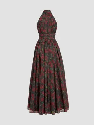 Mac Duggal Floral Chiffon High Neck Gown