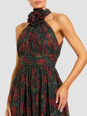 Mac Duggal Floral Chiffon High Neck Gown