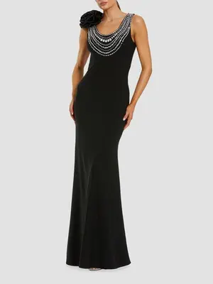Mac Duggal Beaded Scoopneck Column Gown - Black