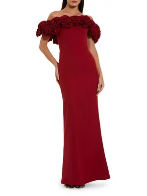 Mac Duggal Off-the-shoulder Crepe Column Gown - Ruby