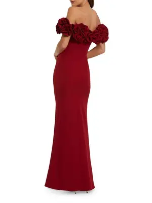 Mac Duggal Off-the-shoulder Crepe Column Gown