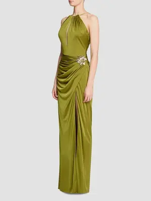 Halston Elin Embellished Jersey Halterneck Gown